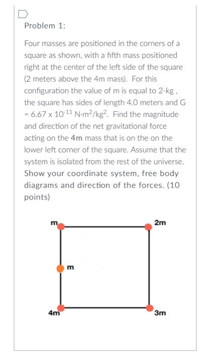 Problem 1: Four masses are positioned in the corners | Chegg.com