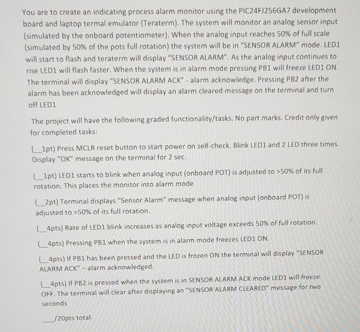 Solved You are to create an indicating process alarm monitor | Chegg.com