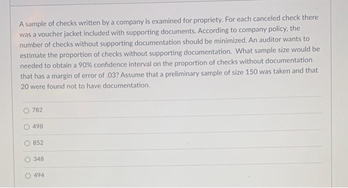 Solved A sample of checks written by a company is examined | Chegg.com
