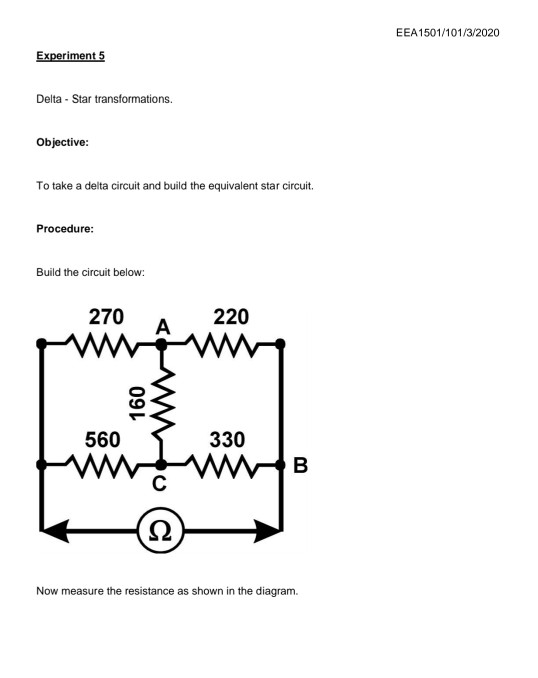 Solved EEA1501/101/3/2020 Experiment 5 Delta - Star | Chegg.com