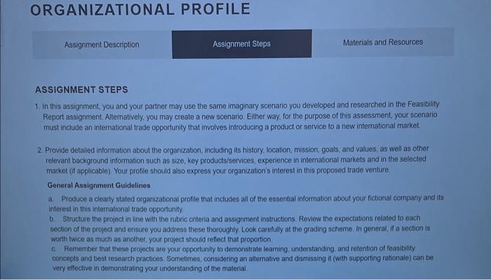 Solved ORGANIZATIONAL PROFILE Assignment Steps Materials | Chegg.com