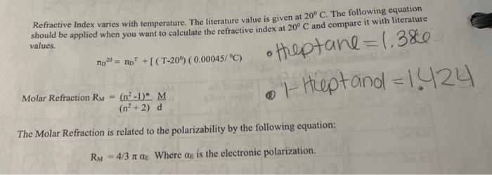 Solved calculate the molar refraction and electronic | Chegg.com