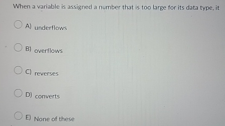 Solved When a variable is assigned a number that is too | Chegg.com