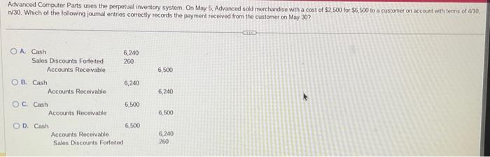 Solved Advanced Computer Parts uses the perpetual imvertory | Chegg.com