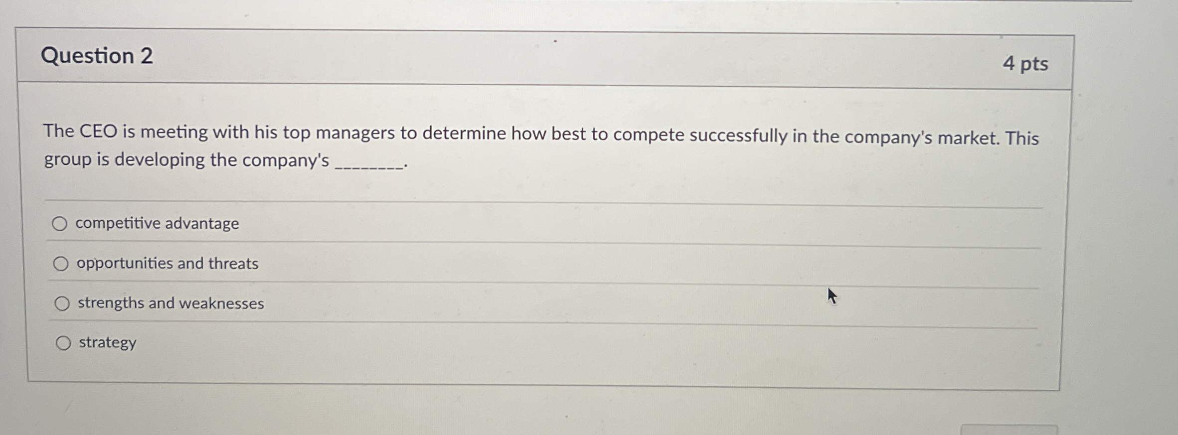 Solved Question 24 ﻿ptsThe CEO is meeting with his top | Chegg.com