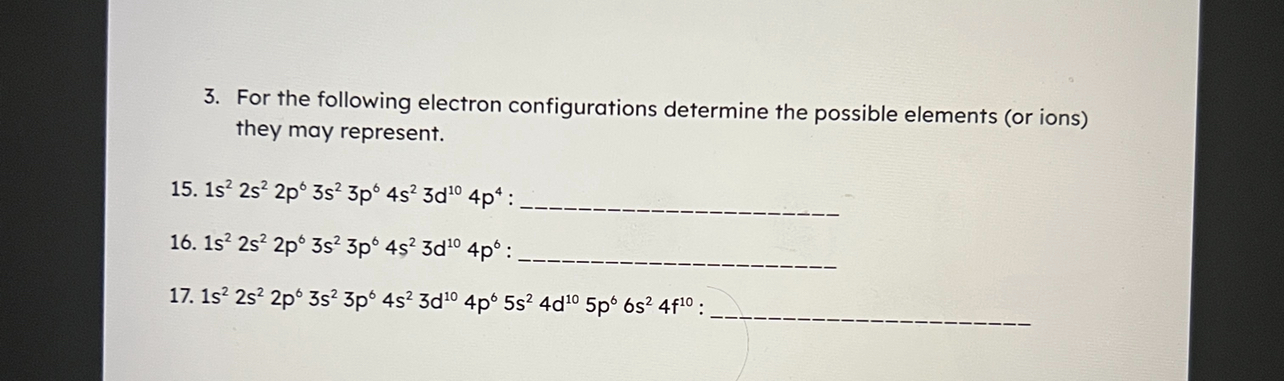 Solved For the following electron configurations determine | Chegg.com