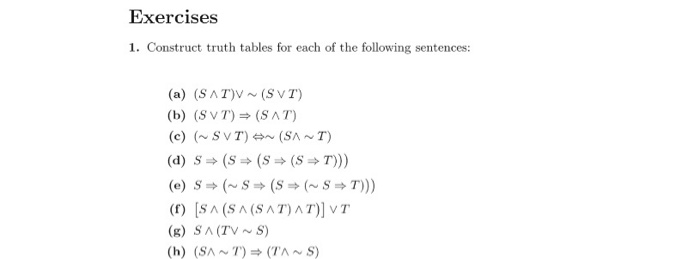 Solved Exercises 1. Construct truth tables for each of the | Chegg.com
