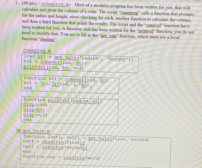 Solved 1. (60 pts) - coneprog:m: Most of a modular program | Chegg.com