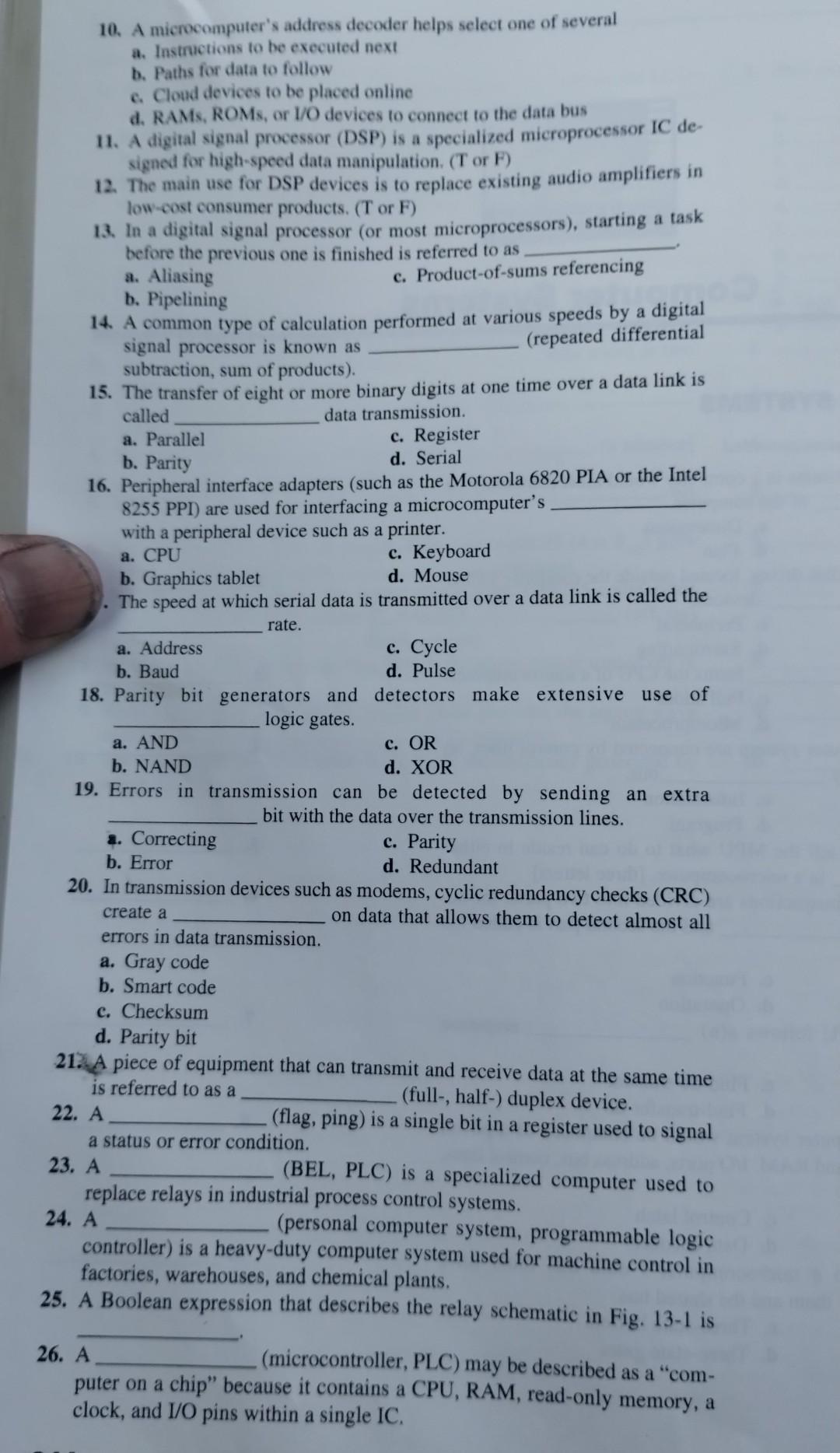 Solved 10. A microcomputer's address decoder helps select | Chegg.com