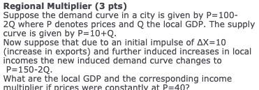 Solved Regional Multiplier (3 pts) Suppose the demand curve | Chegg.com