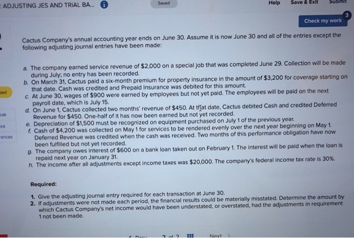 Solved ADJUSTING JES AND TRIAL BA... Saved Help Save & Exit | Chegg.com