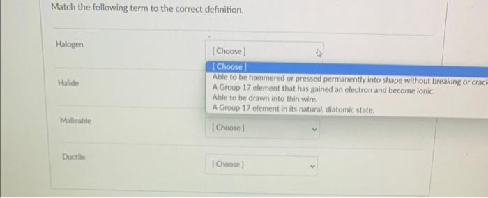 Solved Match the following term to the correct definition. | Chegg.com