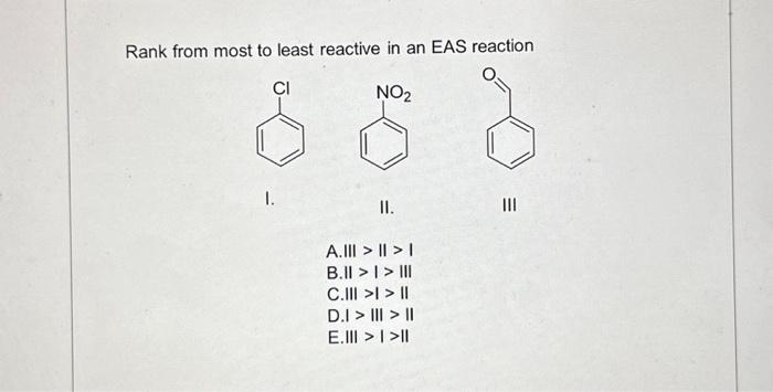 Solved Rank from most to least reactive in an EAS reaction | Chegg.com