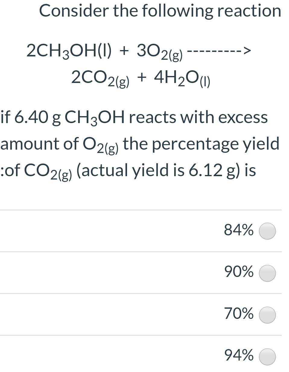 Solved Consider the following reaction -> 2CH3OH(1) + 302(g) | Chegg.com