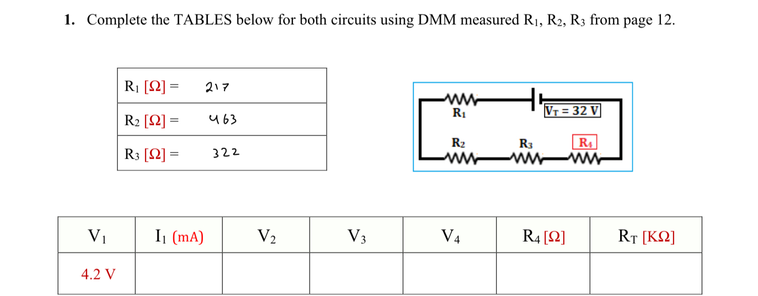 Complete the TABLES below for both circuits using DMM | Chegg.com