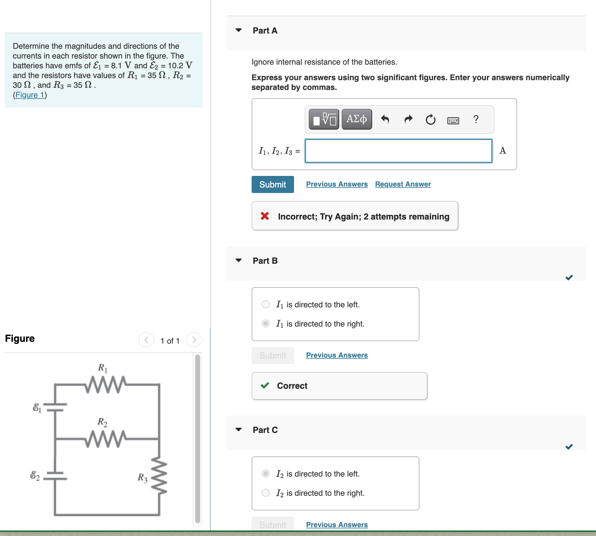Solved Part ADetermine the magnitudes and directions of | Chegg.com