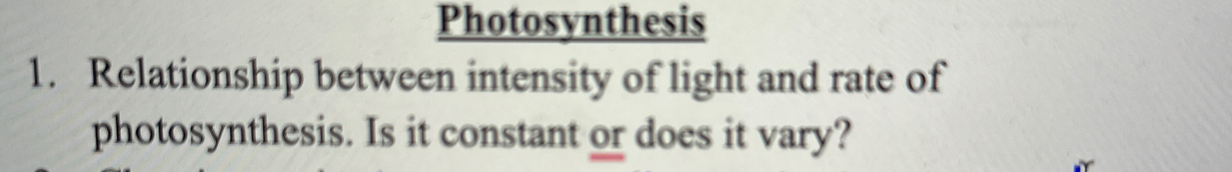 Solved PhotosynthesisRelationship between intensity of light | Chegg.com