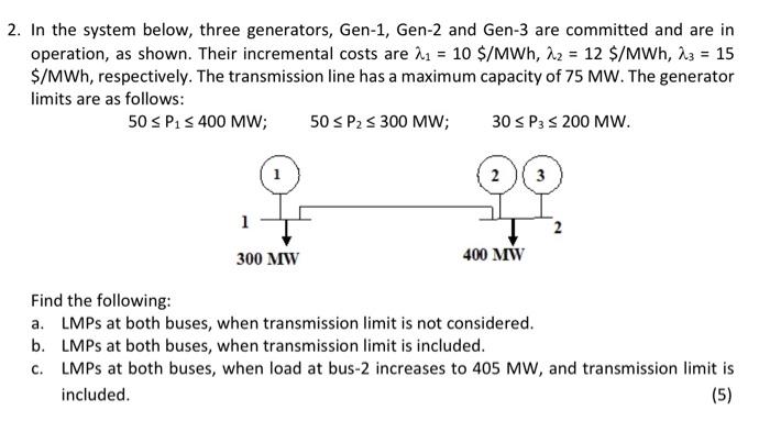 Solved In the system below, three generators, Gen-1, Gen-2 | Chegg.com