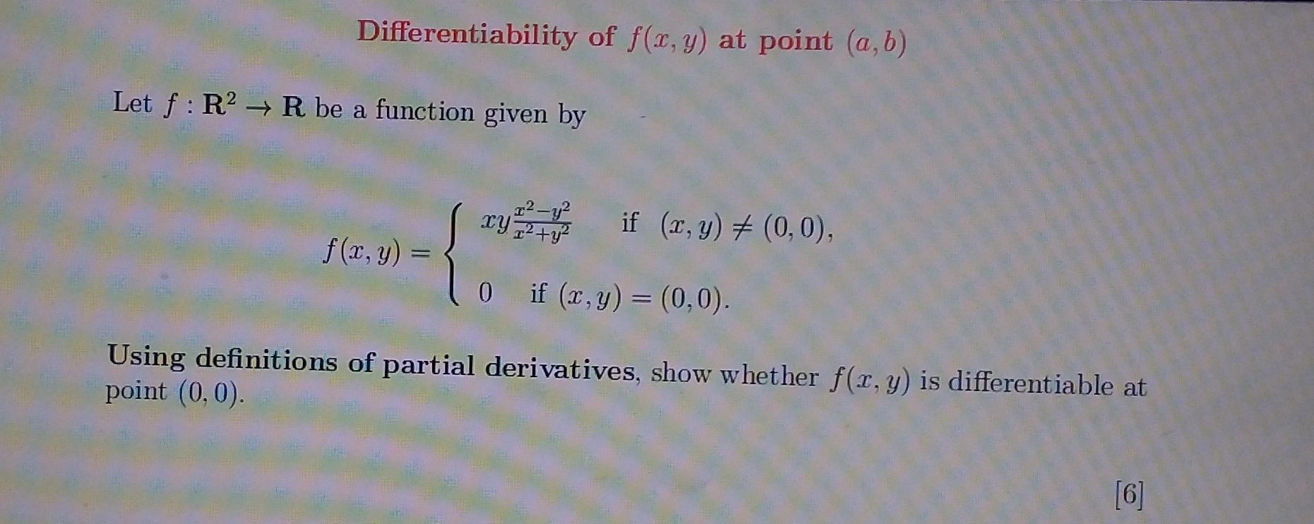 Solved Differentiability of f(x, y) at point (a,b) Let f: R2 | Chegg.com