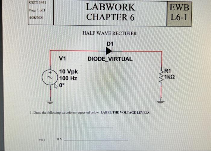 Solved HALF WAVE RECTIFIER 1. Draw the following waveform | Chegg.com