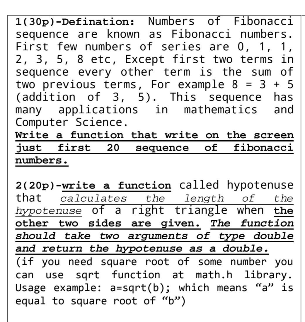 Solved 1(30p)-Defination: Numbers of Fibonacci sequence are | Chegg.com