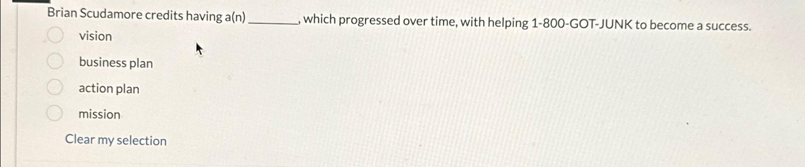 Solved Brian Scudamore credits having a(n) ﻿which progressed | Chegg.com