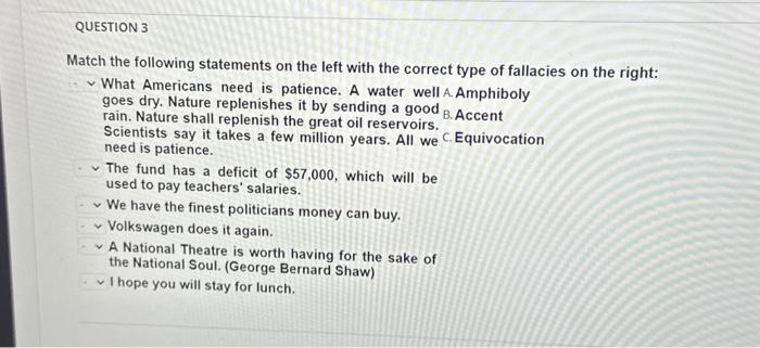 Match the following statements on the left with the | Chegg.com