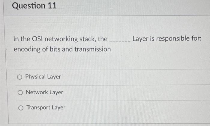 Solved In the OSI networking stack, the Layer is responsible | Chegg.com
