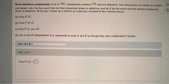 Solved ol More defective components: A lot of 1051 | Chegg.com