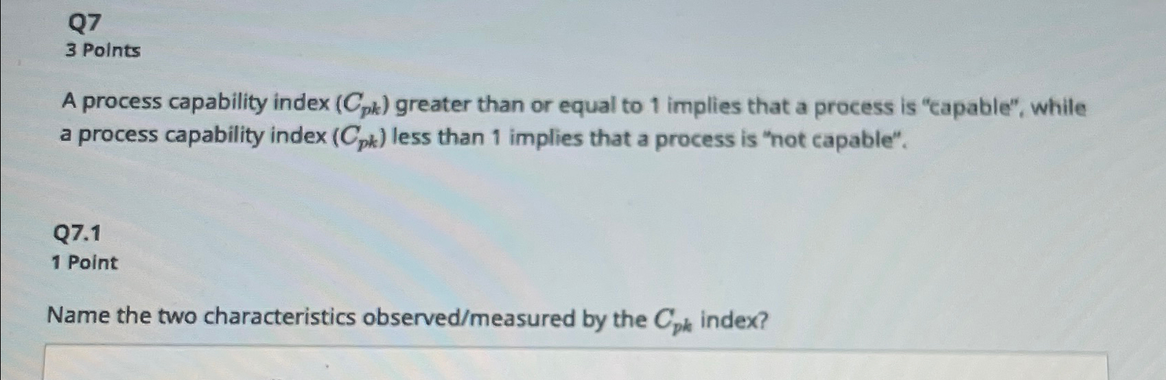Solved Q73 ﻿PolntsA process capability index ( Cpk ) | Chegg.com