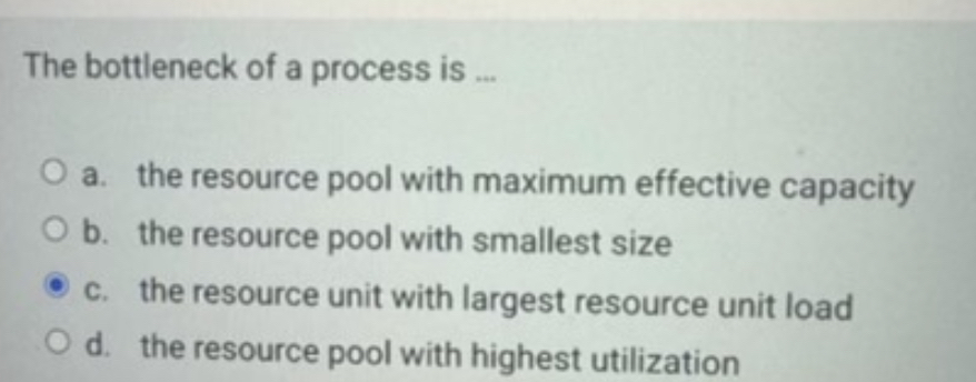 Solved The bottleneck of a process is ...a. ﻿the resource | Chegg.com