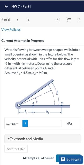 Solved Water is flowing between wedge-shaped walls into a | Chegg.com