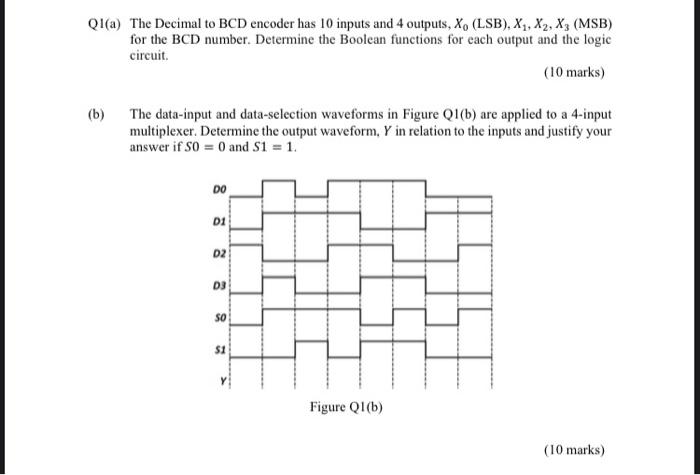 Solved Ql(a) The Decimal to BCD encoder has 10 inputs and 4 | Chegg.com