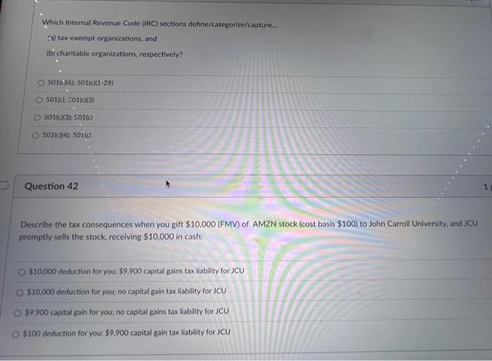 Solved Which Internal Revenue Code (IRC) sections | Chegg.com