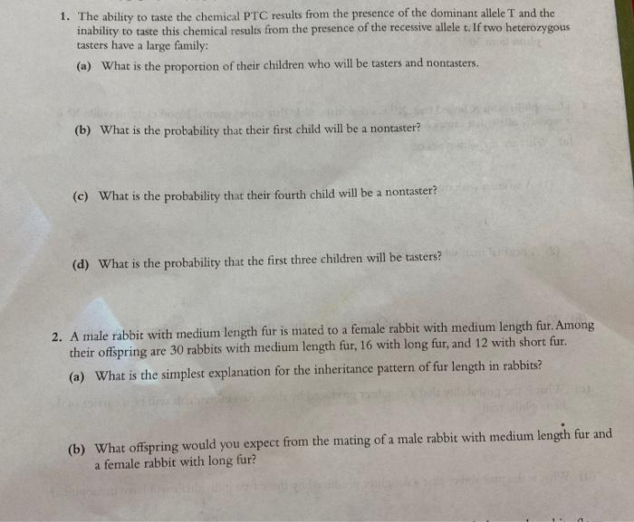 Solved 1. The ability to taste the chemical PTC results from | Chegg.com