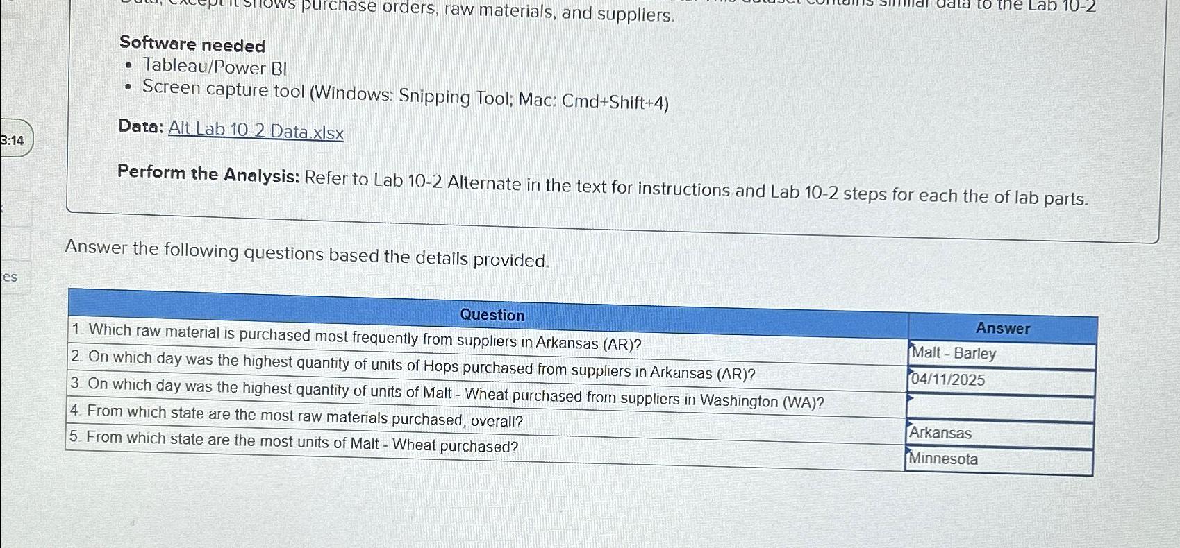 Solved Software neededTableau/Power BIScreen capture tool | Chegg.com