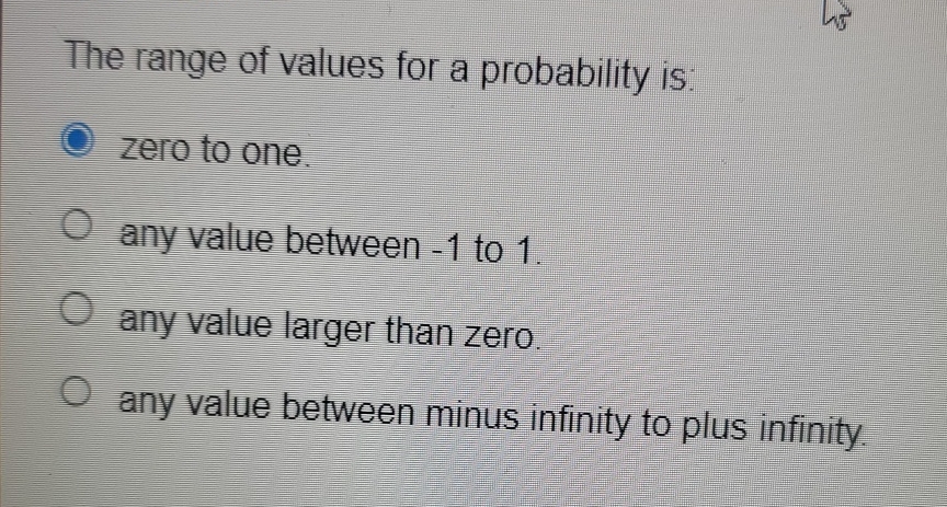 Solved The range of values for a probability is:zero to | Chegg.com