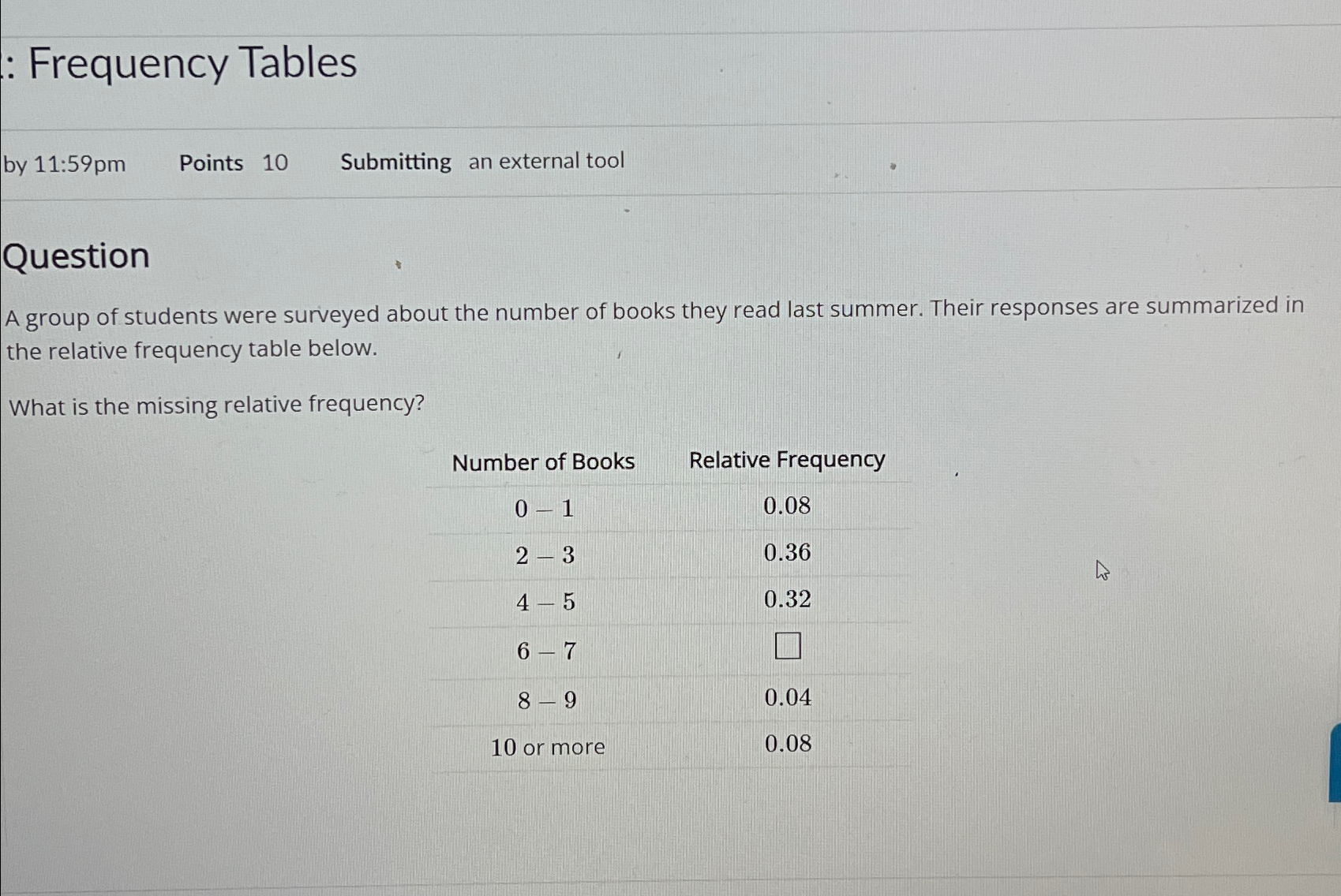 Solved : Frequency Tablesby 11:59pmPoints 10Submitting an | Chegg.com