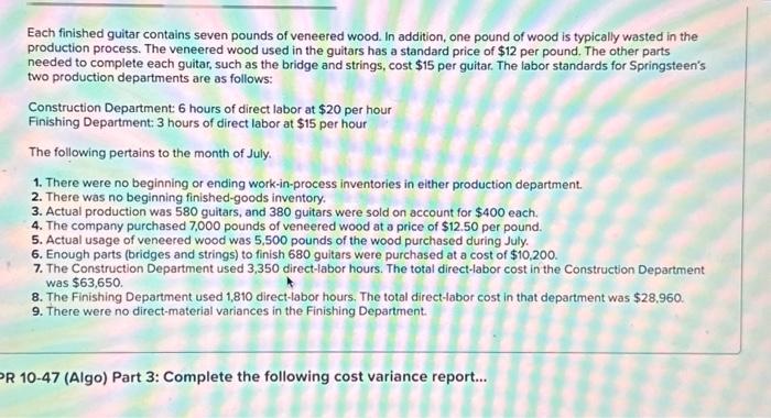 Solved Required information PR 10-47 (Algo) Comprehensive | Chegg.com