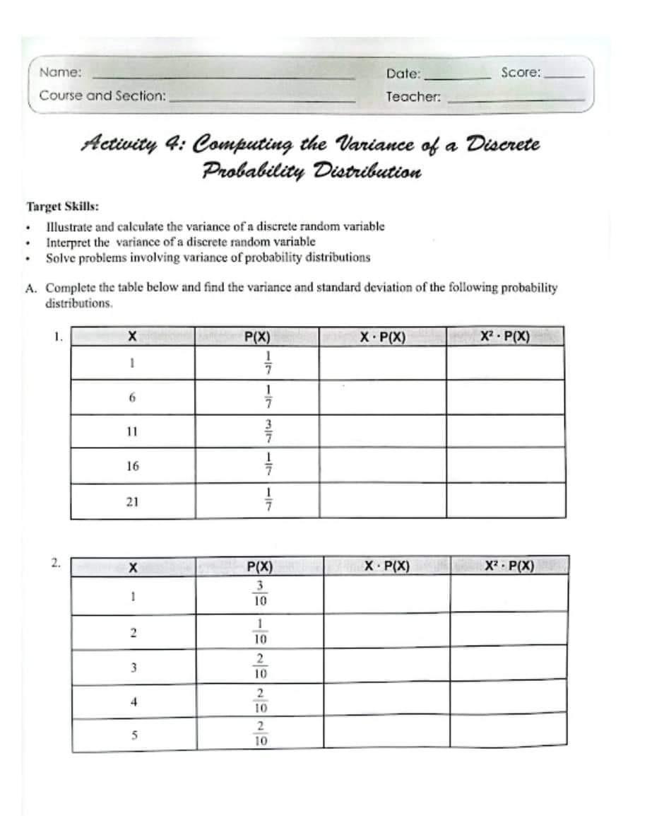 Solved Name: Course and Section: Date: Score: Teacher: | Chegg.com
