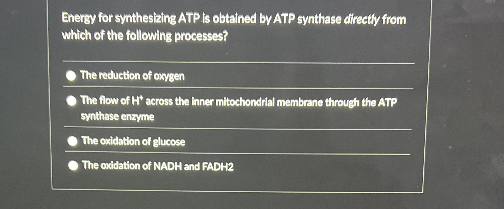 Solved Energy for synthesizing ATP is obtained by ATP | Chegg.com