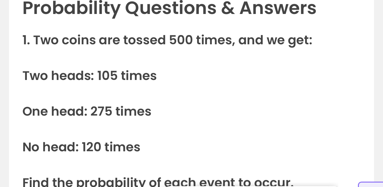 Solved Probability Questions & AnswersTwo coins are tossed | Chegg.com