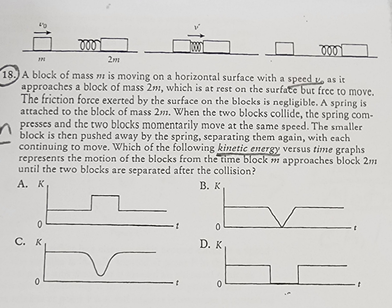 Solved 18. ﻿A block of mass m ﻿is moving on a horizontal | Chegg.com