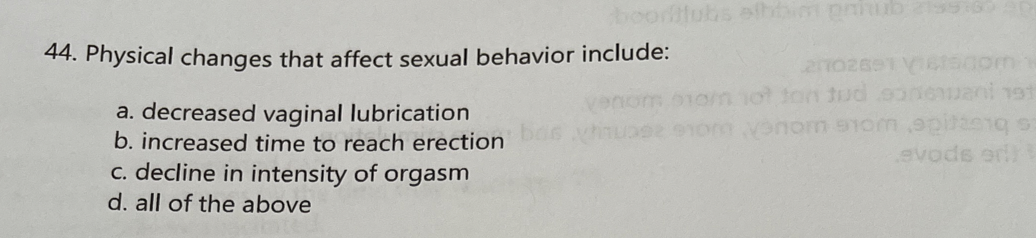 Solved Physical changes that affect sexual behavior | Chegg.com