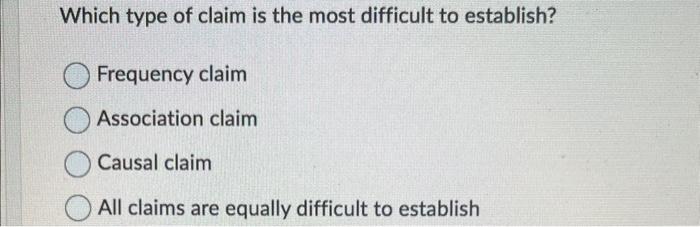 Solved Which type of claim is the most difficult to | Chegg.com