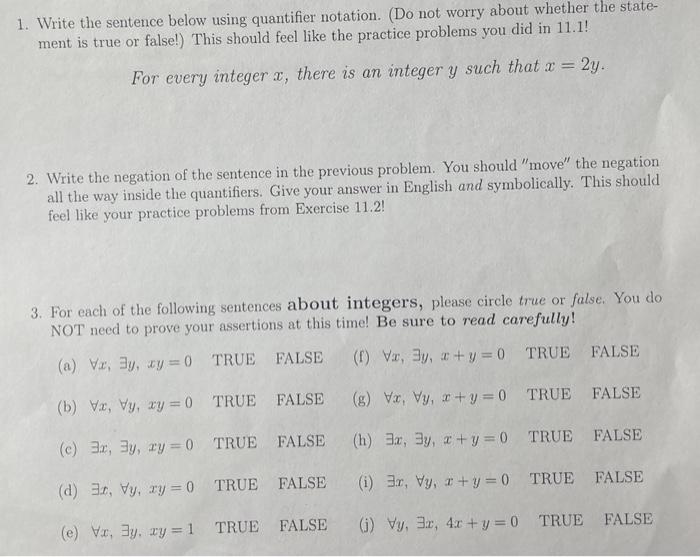 Solved 1. Write the sentence below using quantifier | Chegg.com