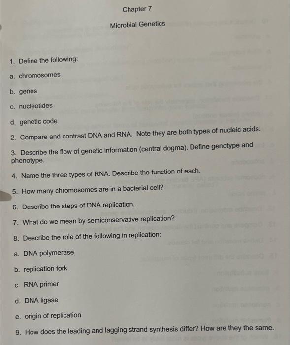 Solved Chapter 7 Microbial Genetics 1. Define the following: | Chegg.com