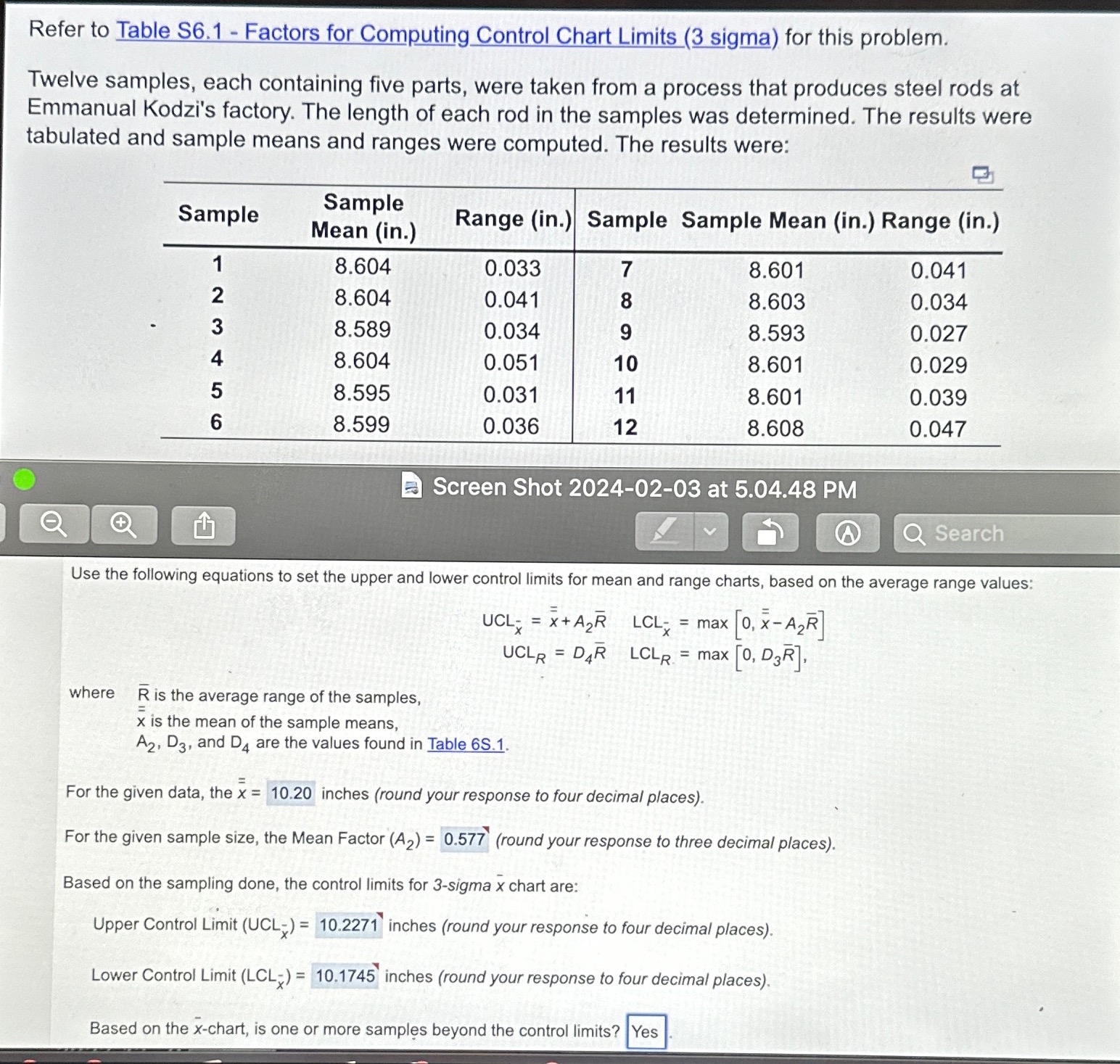 Solved Refer to Table S6.1 - ﻿Factors for Computing Control | Chegg.com