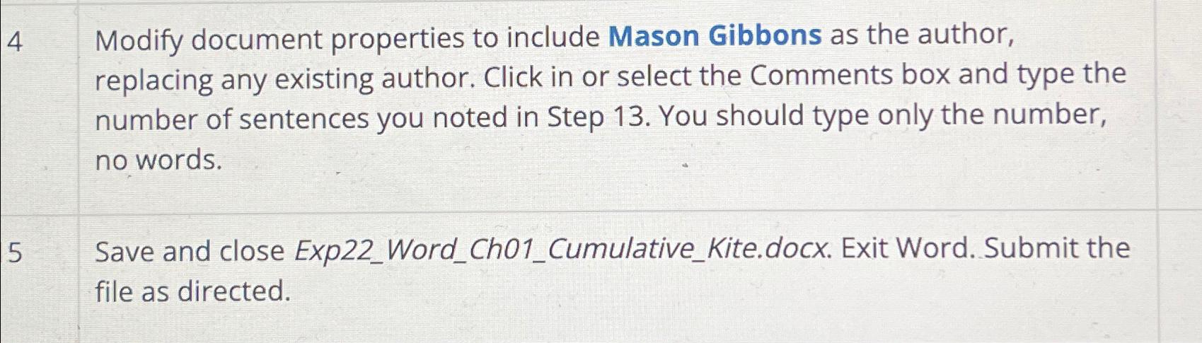 Solved 4 ﻿Modify document properties to include Mason | Chegg.com