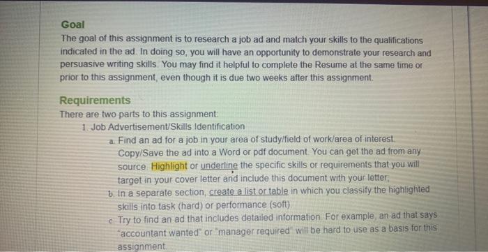 Goal The goal of this assignment is to research a job | Chegg.com